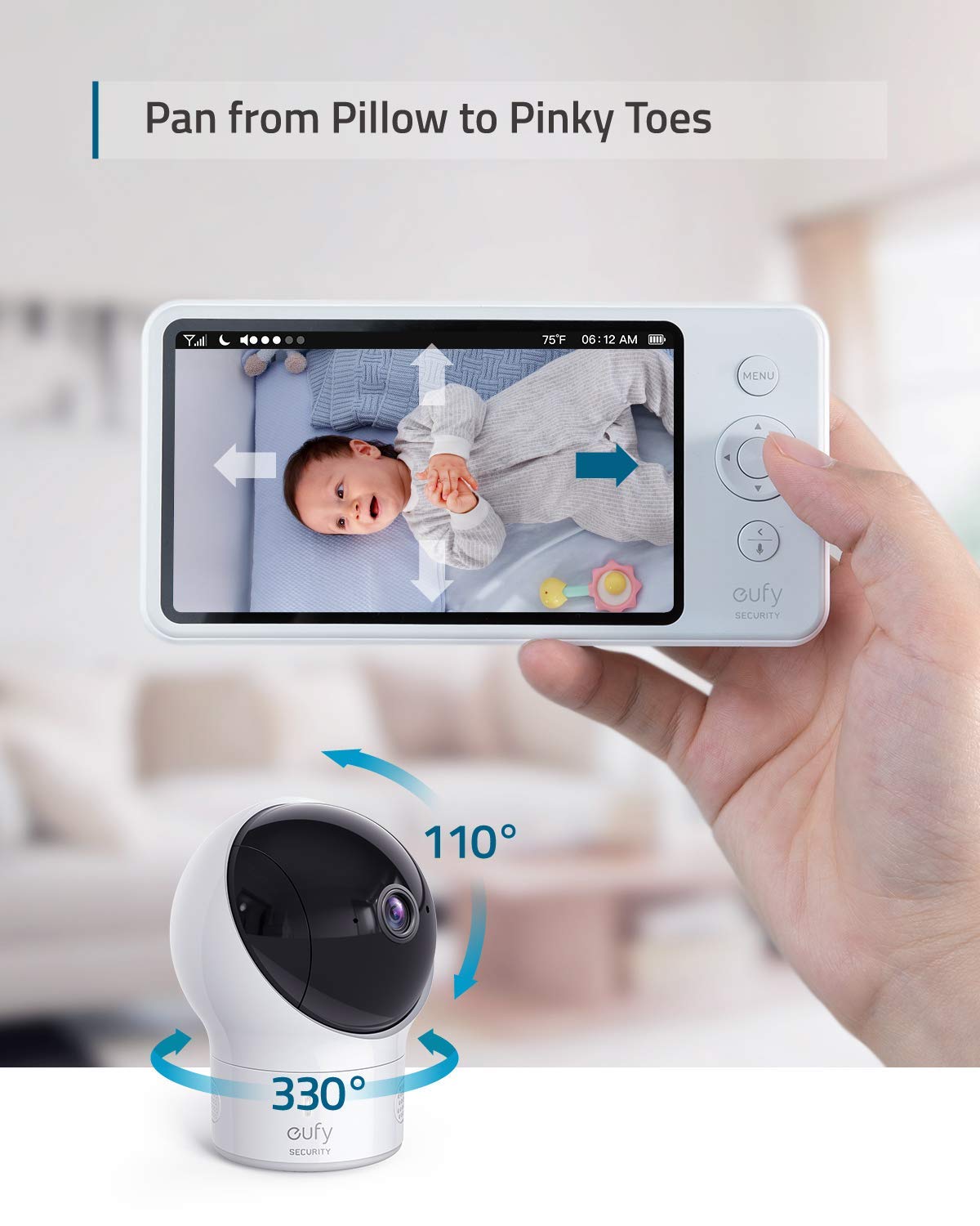 eufy Security, Video Baby Monitor with Camera and Audio, 2-Cam Kit, 720p HD, Ideal for New Moms, 5" Display, 110° Wide-Angle Lens, Night Vision (Renewed)