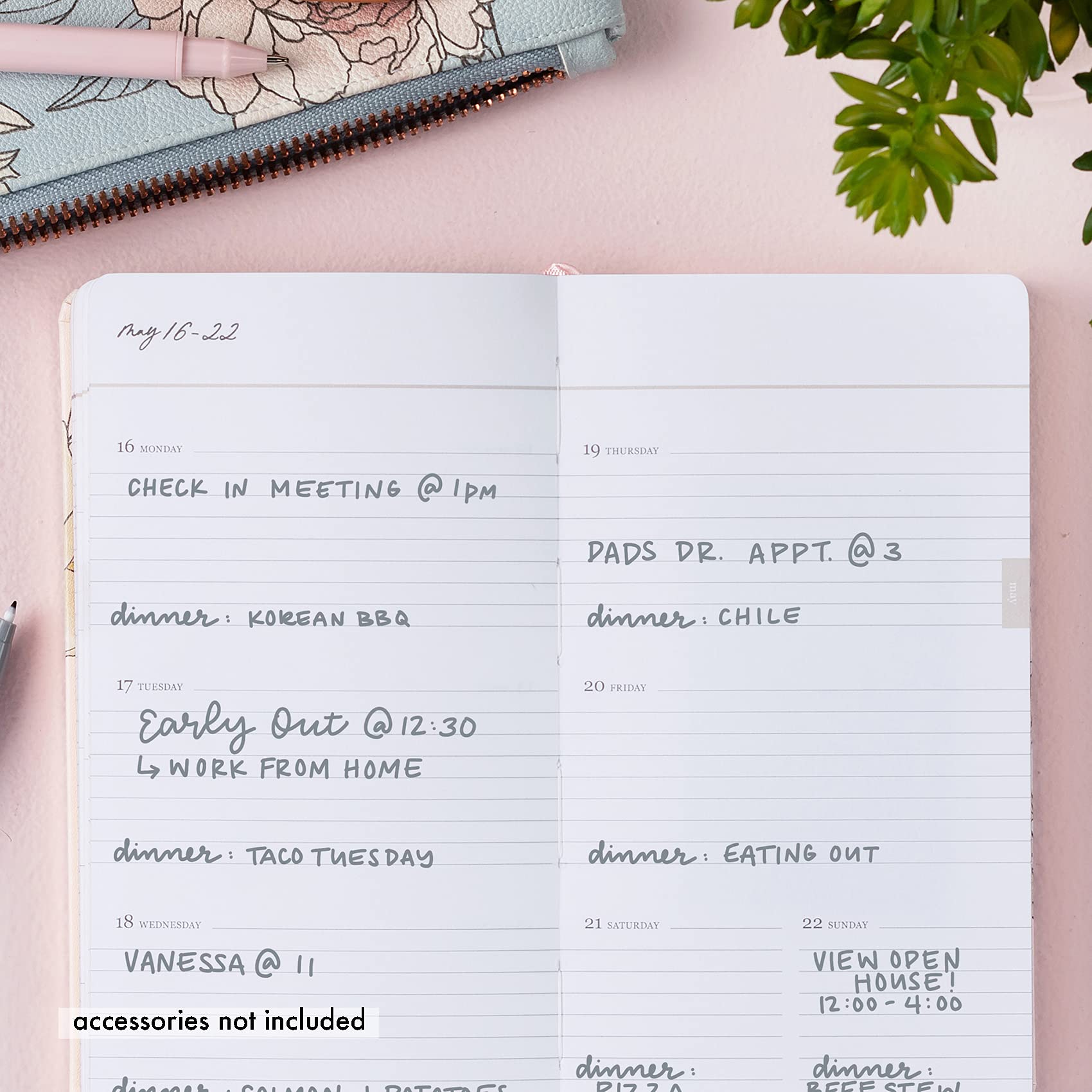 12 Month Pocket Planner ( Jan 2022 - Dec 2022 ) - Flora Blush. Vegan Leather. 80 lb. Thick Paper. Dated Monthly and Weekly Horizontal Spreads and Notes Pages by Erin Condren.