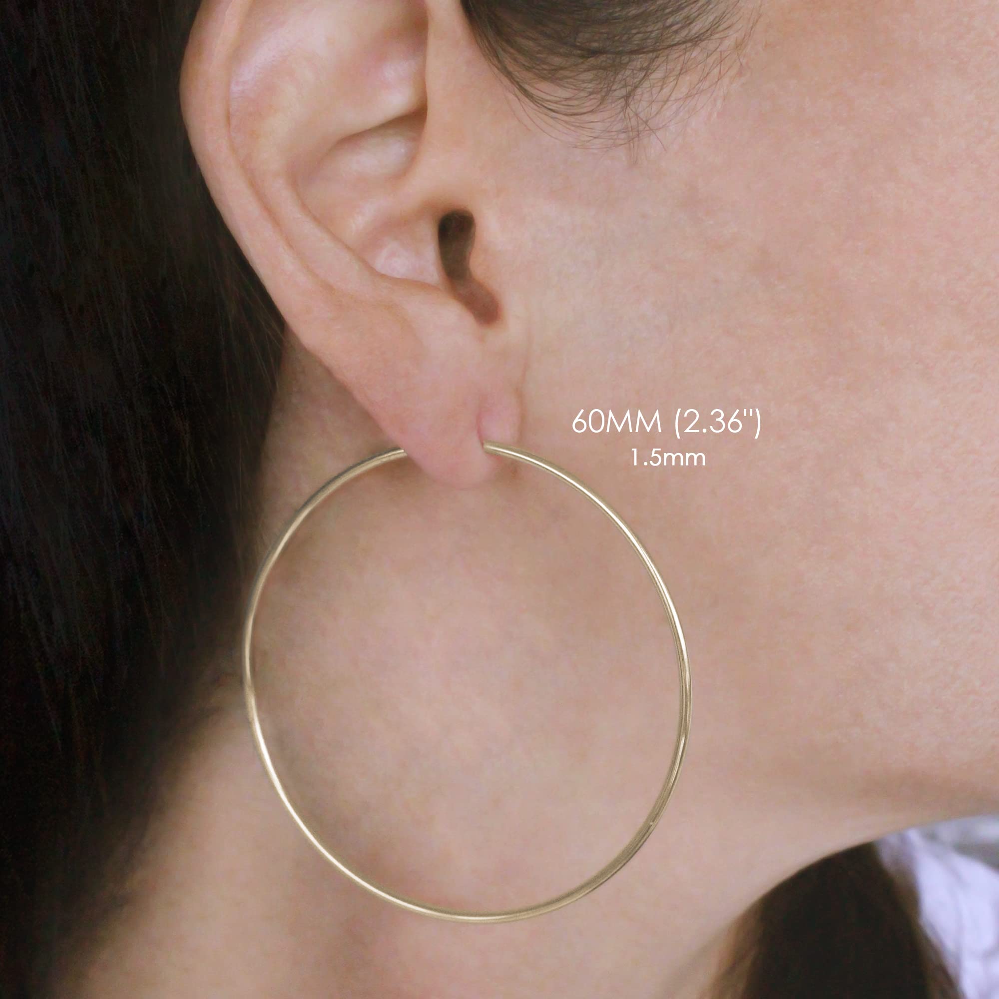14k Yellow Gold Women's Endless Tube Hoop Earrings 1.5mm Thick x 60mm Diameter