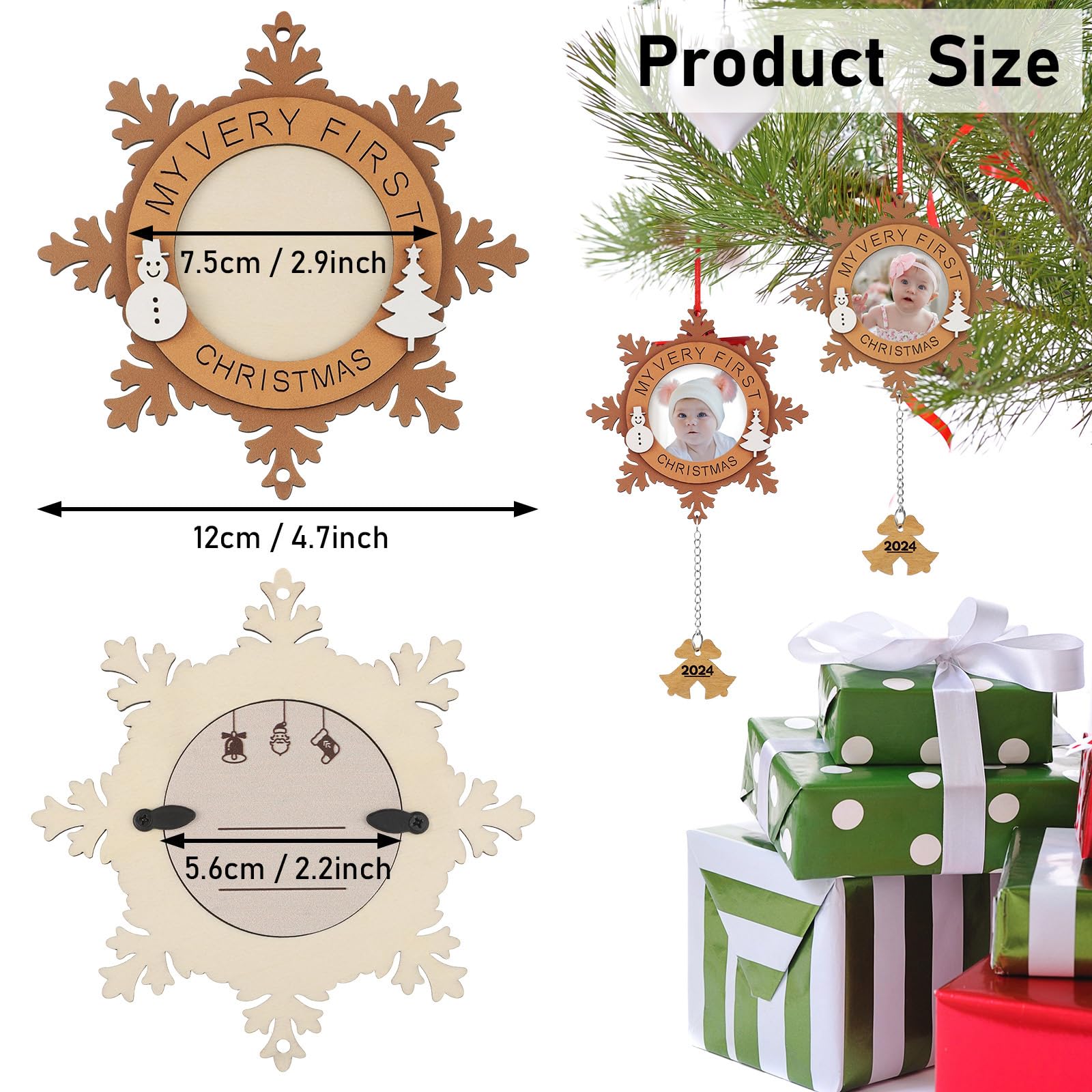 Jetec Baby's First Christmas Photo Ornament 2025 My Very First Christmas Photo Frame Xmas Baby's 1st Keepsake Picture for Newborn Baby Christmas Tree Decor