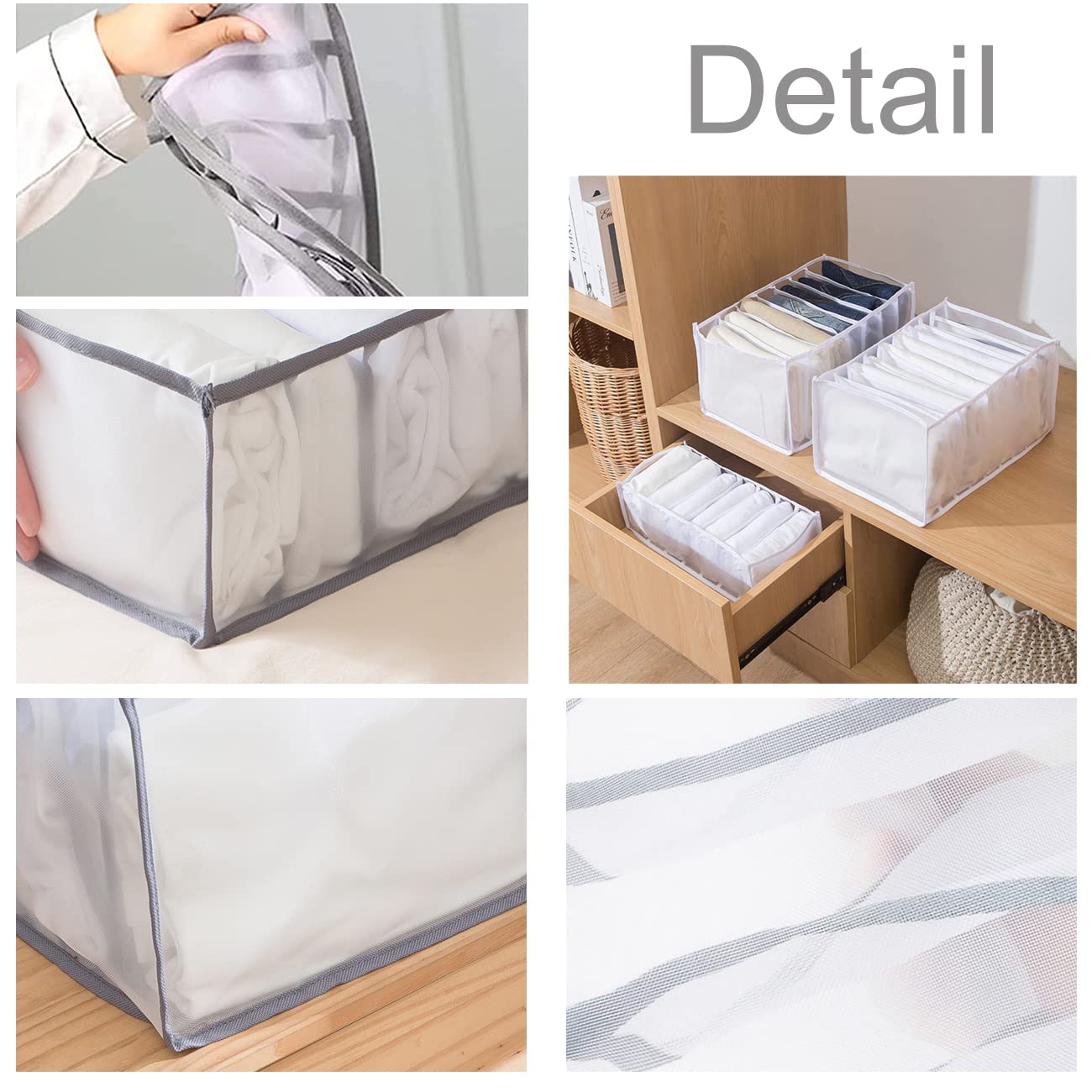 7 Grids Wardrobe Clothes Organizer, Ksndurn White Closet Organizers - Storage Baskets / Clothes Drawer Mesh Separation Box (model)