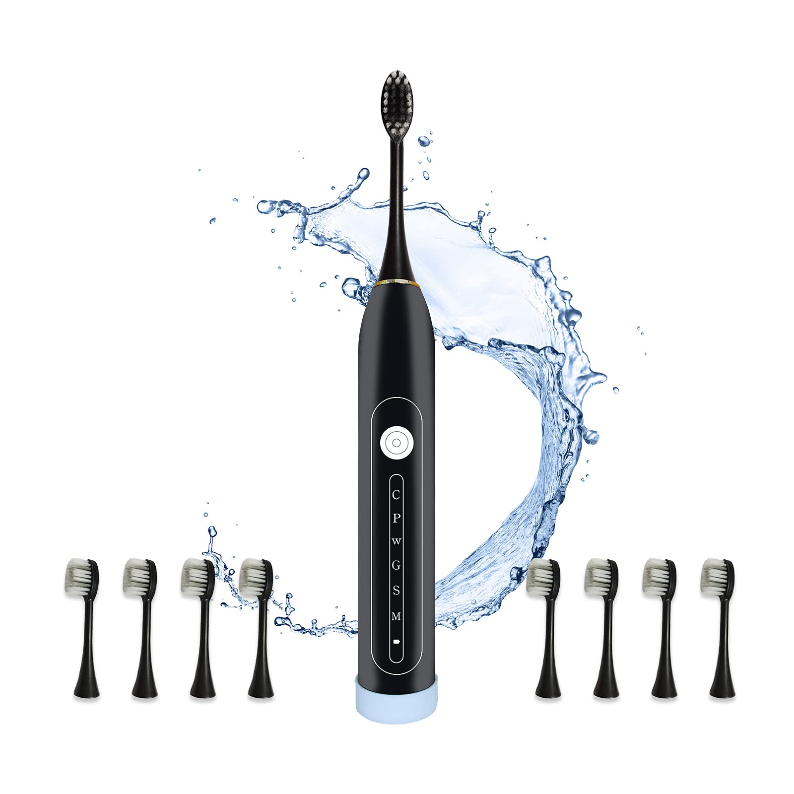Electric Sonic Toothbrush for Adult and Kids: Sonic Cleaning Rechargeble Toothbrushes with IPX7 Waterproof, Rechargeable Electronic Portable Toothbrushes with 8 Brush Heads, 6 Modes (Black)…