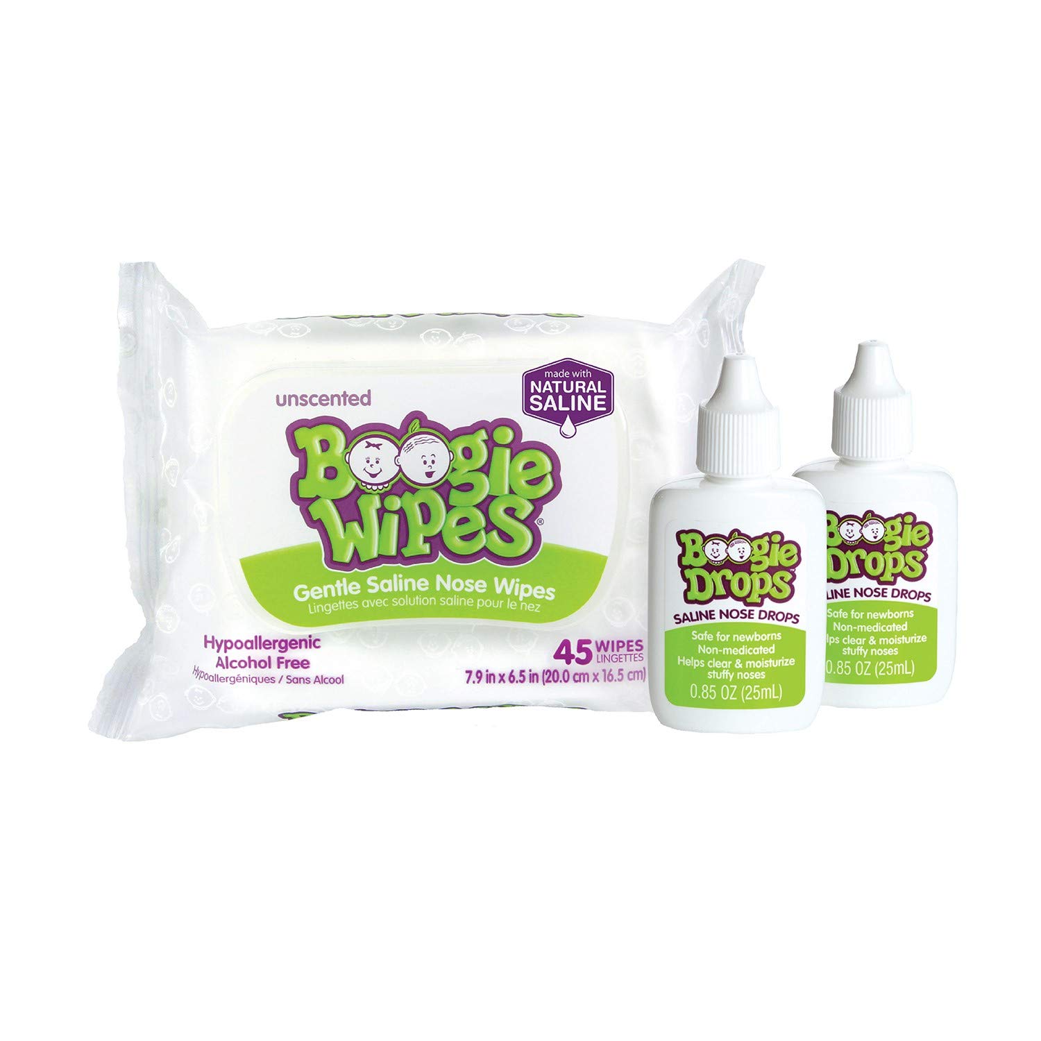 Boogie Stuffy Nose Relief Kit Wipes, FSA/HSA Eligible, Baby Wipes Unscented Wipes 45 Count (Pack of 1), Baby Nasal Saline Drops Drops 2 Bottles Total (Pack of 1)…
