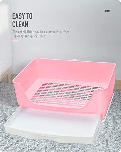 Baffect Rabbit Litter Box, Plastic Bunny Toilet Box with Removable Tray, Guinea Pig Corner Litter Cage for Small Adult Pet (Pink)