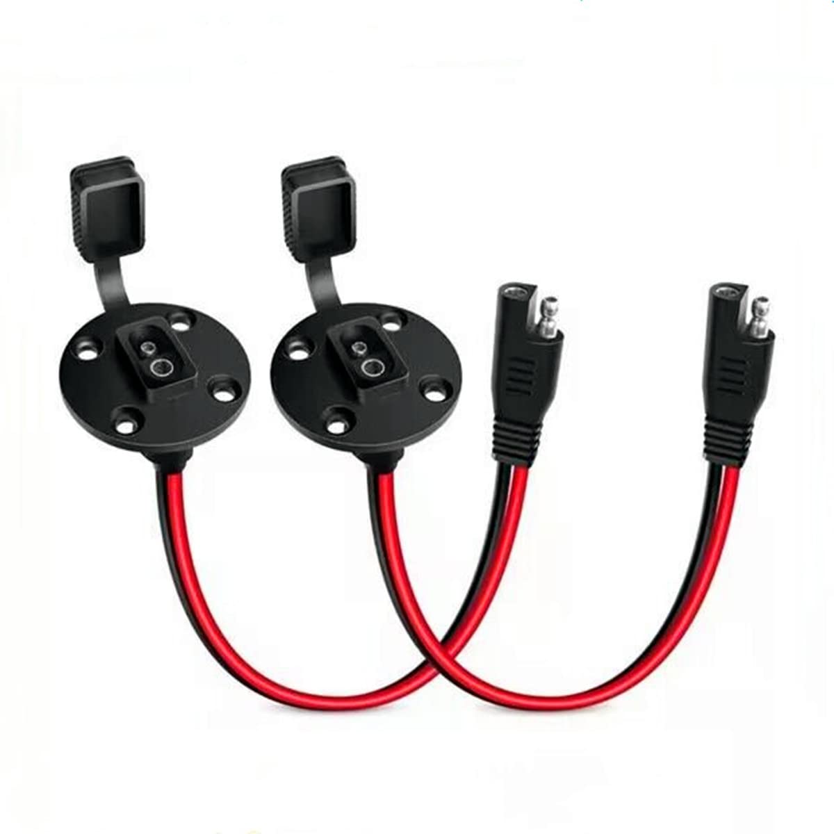 12AWG SAE Cable Connector, Solar Weatherproof SAE Quick Connect Solar Panel Mount, SAE Power Socket Sidewall Port,Universal Flush-Mountable Connector for Battery Charger 30cm(2PCS)