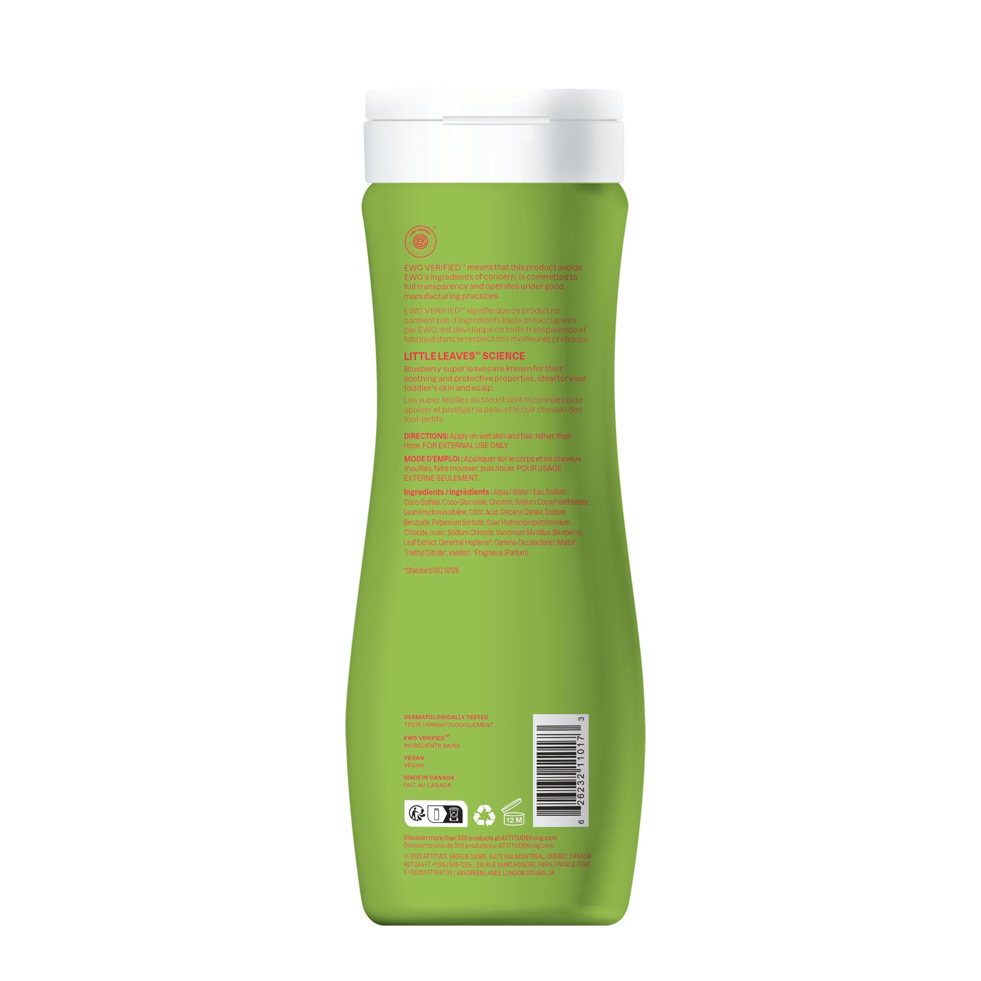 ATTITUDE Shampoo and Body Wash for Kids, EWG Verified, Dermatologically Tested, Plant- and Mineral-Based Ingredients, Vegan and Cruelty-Free, Watermelon and Coco, 16 Fl Oz