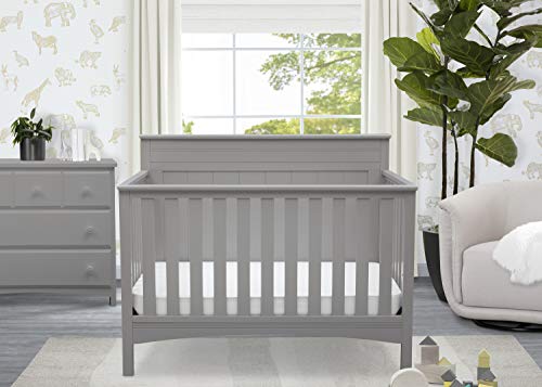 Delta Children Fancy 4-in-1 Crib, Grey + Serta Perfect Slumber Dual Sided Recycled Fiber Core Crib and Toddler Mattress (Bundle)