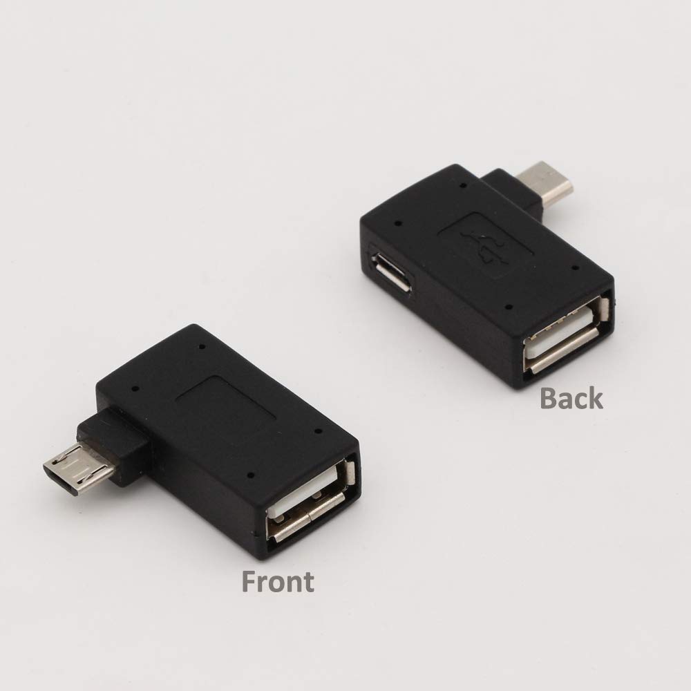 AuviPal 2-in-1 Powered Micro USB OTG Adapter 90 Degree Left Angled for PlayStaion Classic, Raspberry Pi Zero, Chromecast and TiVo Stream 4K - 2 Pack