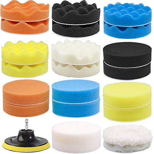 GOH DODD 4 Inch 24 Pieces Buffing Polishing Pads, Car Foam Drill Polishing Pad Kit Sponge Pads Buffer Polisher Kit Headlight Restoration Kit with Wool Pads for Car Polishing, Waxing and Cleaning