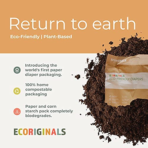 Ecoriginals Eco Disposable Diapers | Newborn Plus Baby Size 1, 8-13lbs | 6 Pack - 28pcs Per Pack, 168 Count | Plant-Based, Non-Toxic