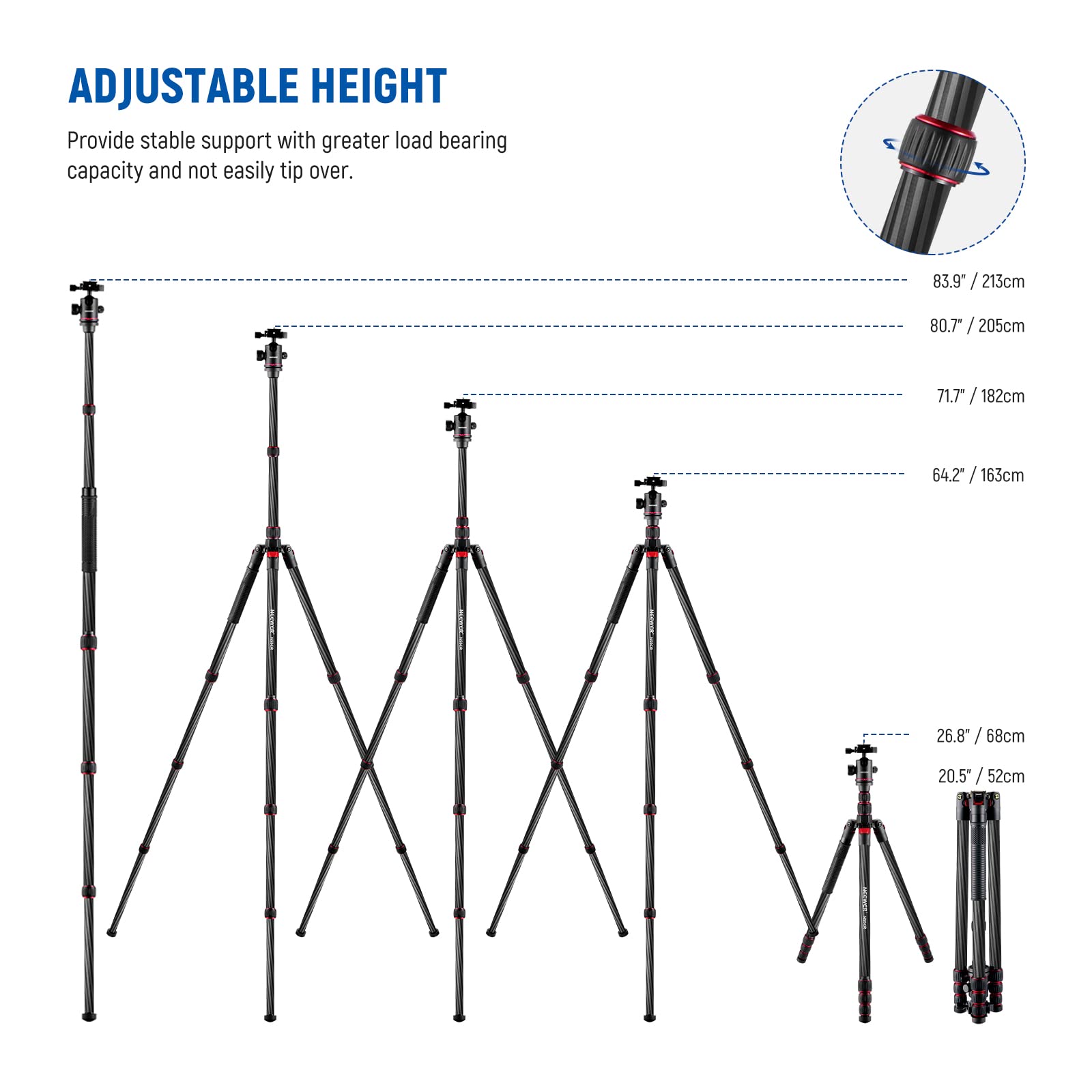Neewer 79 Inches Carbon Fiber Camera Tripod Monopod with 2 Center Axis, 360 Degree Ball Head, 1/4 inch Quick Shoe Plate and Bag for DSLR Camera Video Camcorder Travel and Work,Load up to 26.5 pounds