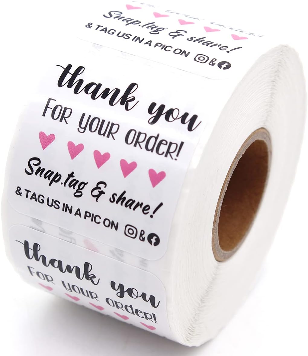 Littlefa 1.5” Thank You for Your Order Snap Share Stickers,Thank You Stickers,Bakeries Stickers,Handmade Stickers,Small Business Stickers, Envelopes Stickers, Gift Bags Packaging 500 PCS
