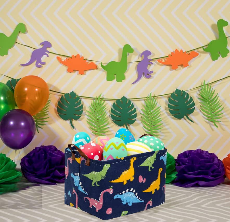 Essme Dinosaur Basket,Dinosaur Storage Baskets for Boys, Dinosaur Baskets for Boys Toy Bin with Handle Dinosaur Baskets for Dinosaur Room Decor, Clothes,Books.(Navy Blue dinosaurs)