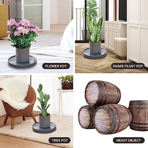 2Pack Plant Caddy with Wheel, 360°Plant Pallet Caddy with 4 Invisible Wheels, Heavy Duty Plant Trolley with Casters Outdoor Planter Stand Load Capacity 180 lbs, 12Inch (Grey)