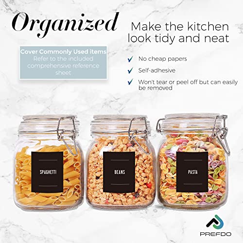 180 Preprinted Pantry Labels, Prefdo Waterproof Minimalist Food Label Stickers Set to Kitchen Organization Storage Containers, Jars & Canisters(Black)
