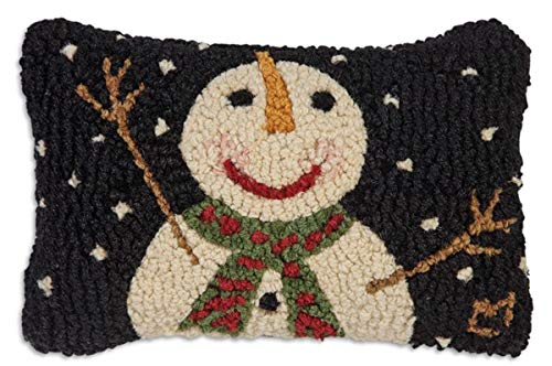 Chandler 4 Corners Artist-Designed Happy Snowman Hand-Hooked Wool Decorative Petite Throw Pillow (8” x 12”)