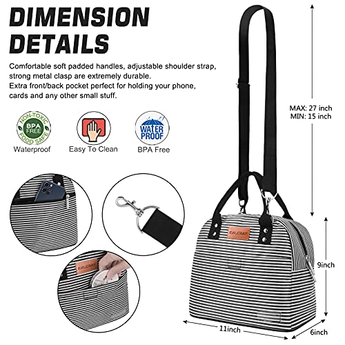 BALORAY Reusable Lunch Bag for Women Men Leakproof Multi-functional with Shoulder Strap Adult Lunch Box Thermal Cooler Bag Lunch Container for Women Men Work Picnic (Black White Strip)