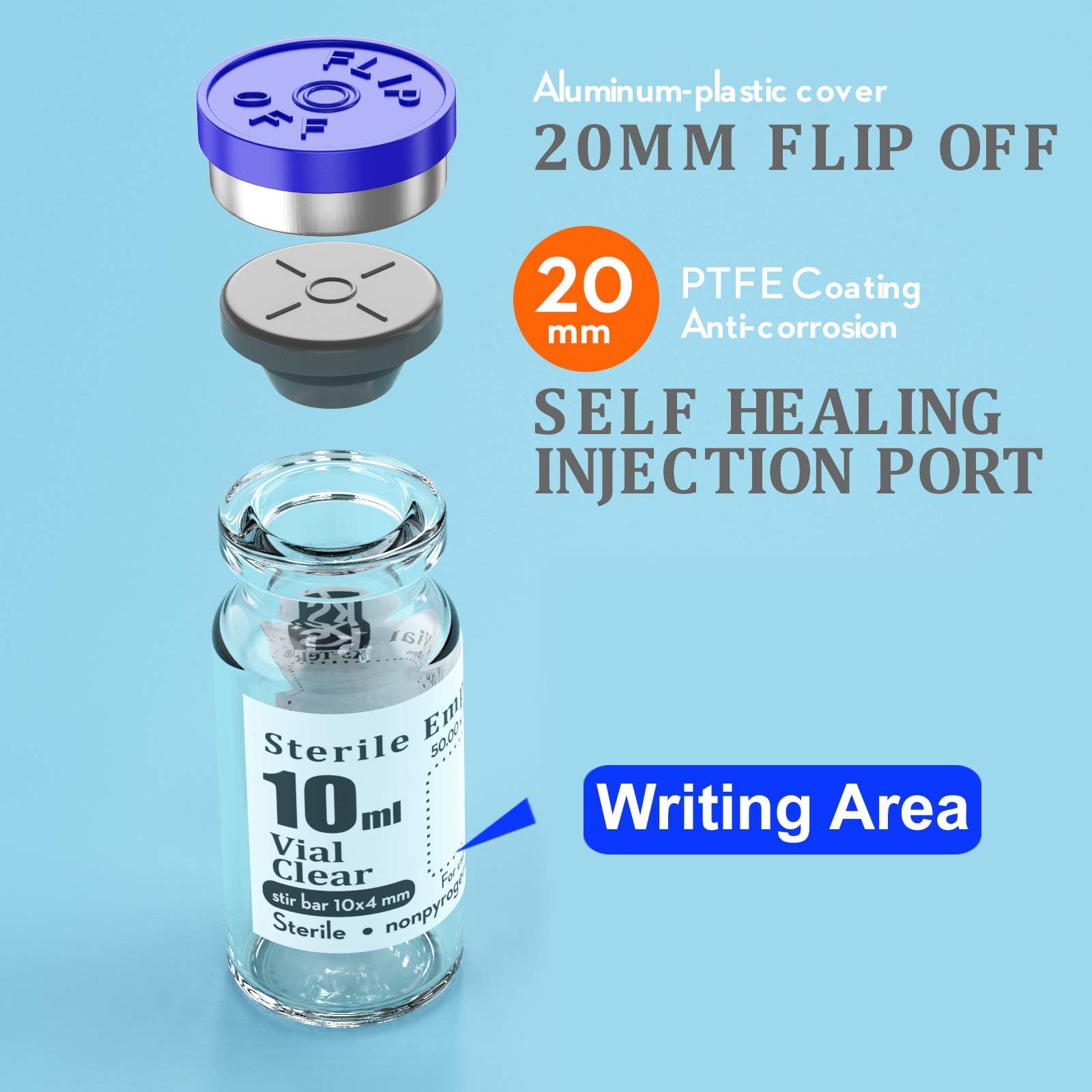 Ks-Tek Sterile Empty Vials with Self Healing Injection Port,with Flip Off Aluminum Cap,Sterile Package (10ml,10)