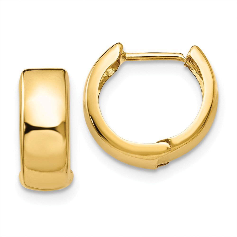 14K YELLOW GOLD SMALL ROUND HINGED HOOP EARRINGS HUGGIE HOOPS 4mm 0.5 INCH