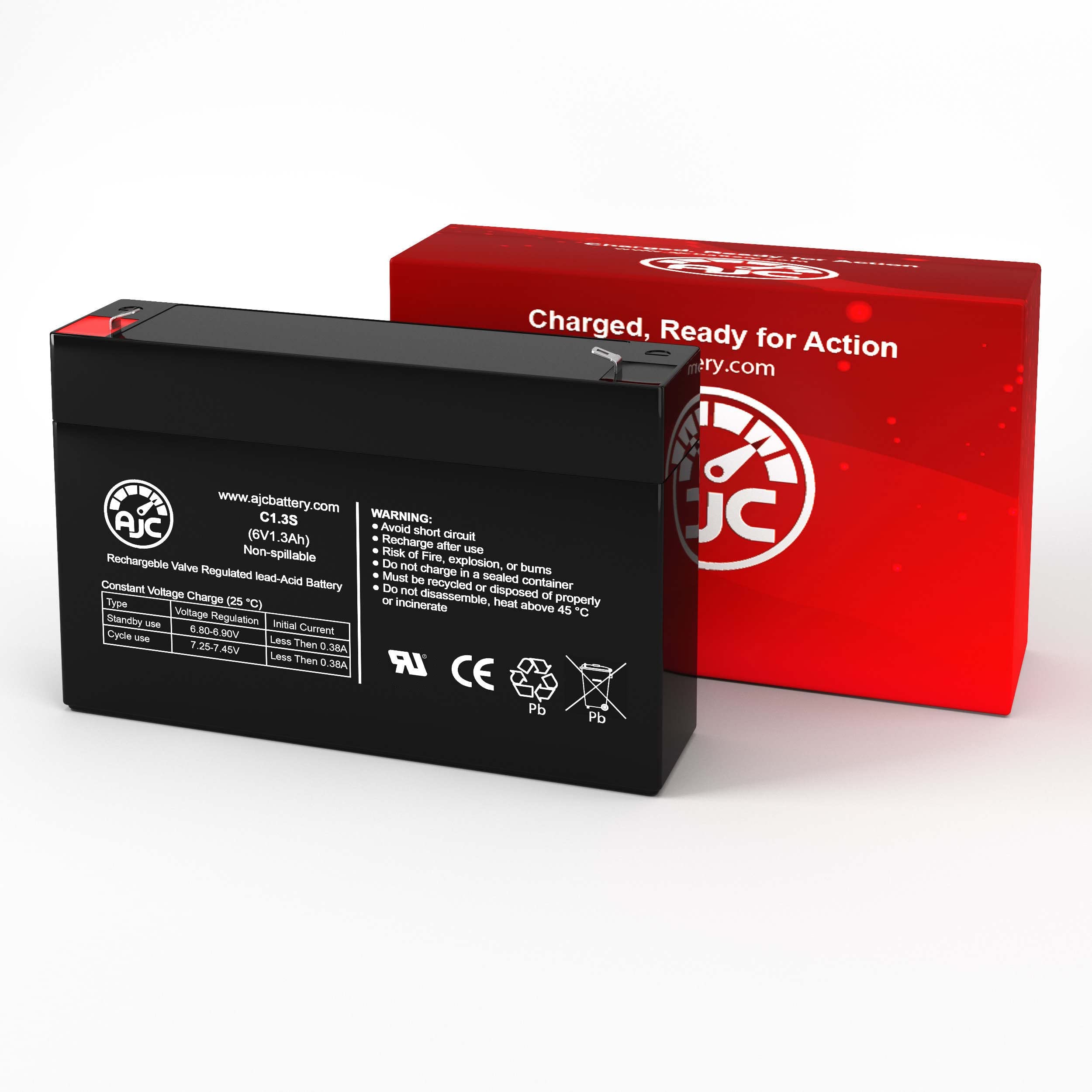 AJC Battery Compatible with GE Simon 6V 1.3Ah Alarm Battery