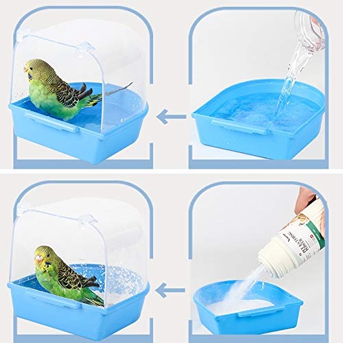Bird Bath Cage Small Blue Bird Bath Tub Cover Shower Supplies for Cockatiel, Budgerigar, Macaw, Finch, Budgie, Parakeet, Conure, Canary, Parrots