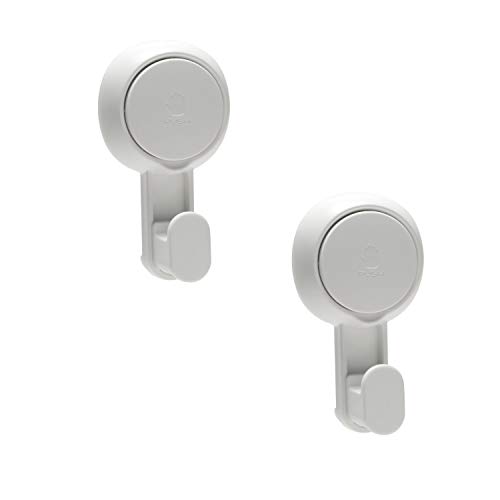 Bath Bliss 2 Pack Power Lock Gel-Suction Hooks | Shower and Bathroom Hook | Towel | Robe | Loofahs | Bags | Jackets | Easy Release | No Tools Required | White
