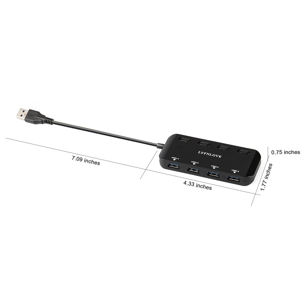 Multi USB Port Expander, LYFNLOVE Ultra Slim USB Hub 3.0, 4-Ports USB Splitter High-Speed USB Data Hub with Individual On/Off Power Switches for Laptop, Computer, PC, Thumb Driver and More