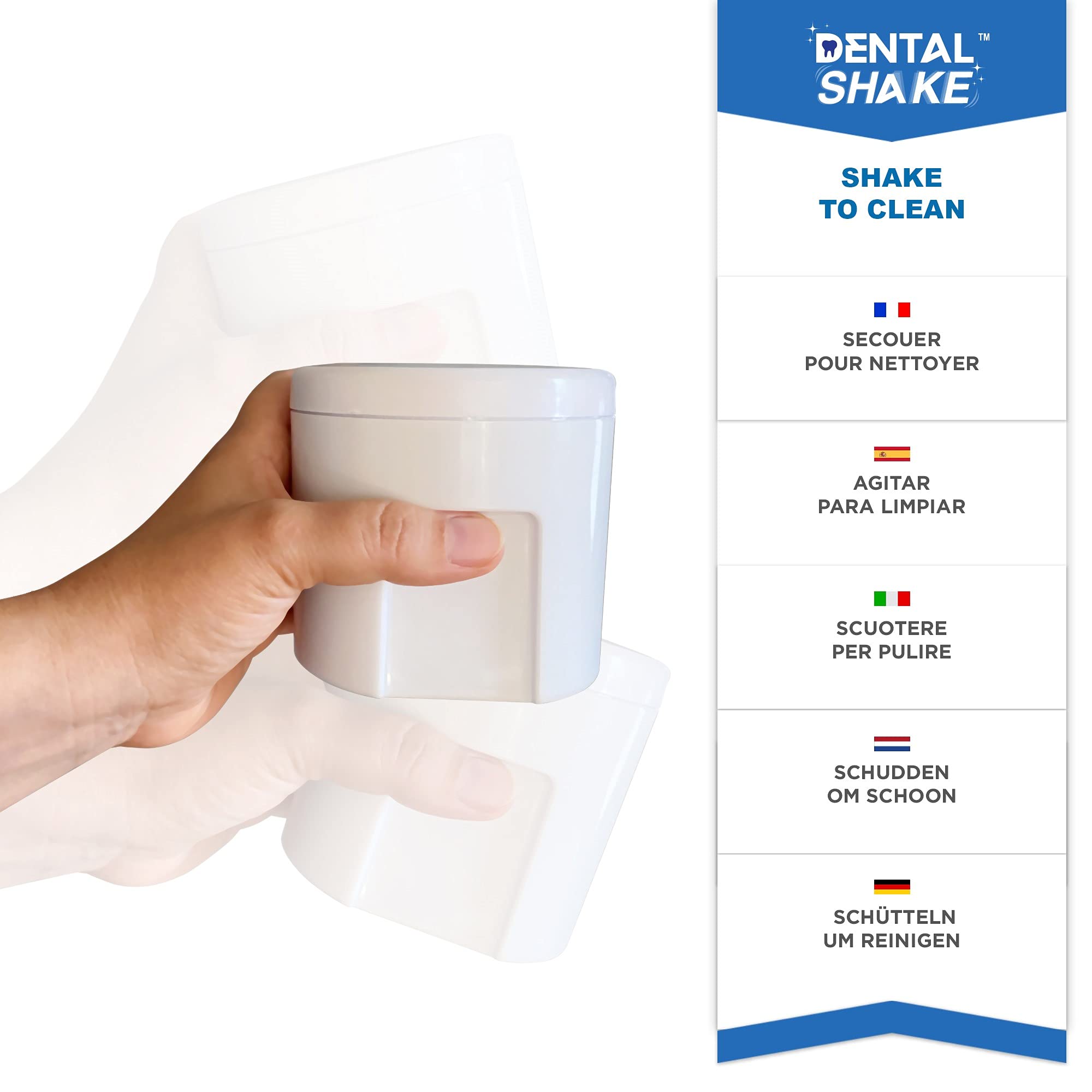 Dental Shake - Shake to Clean Leak Proof Denture Cup, Denture Case and Retainer Holder, Denture Bath and Retainer Cleaner Case, Denture Cleaning Case for Full Dentures