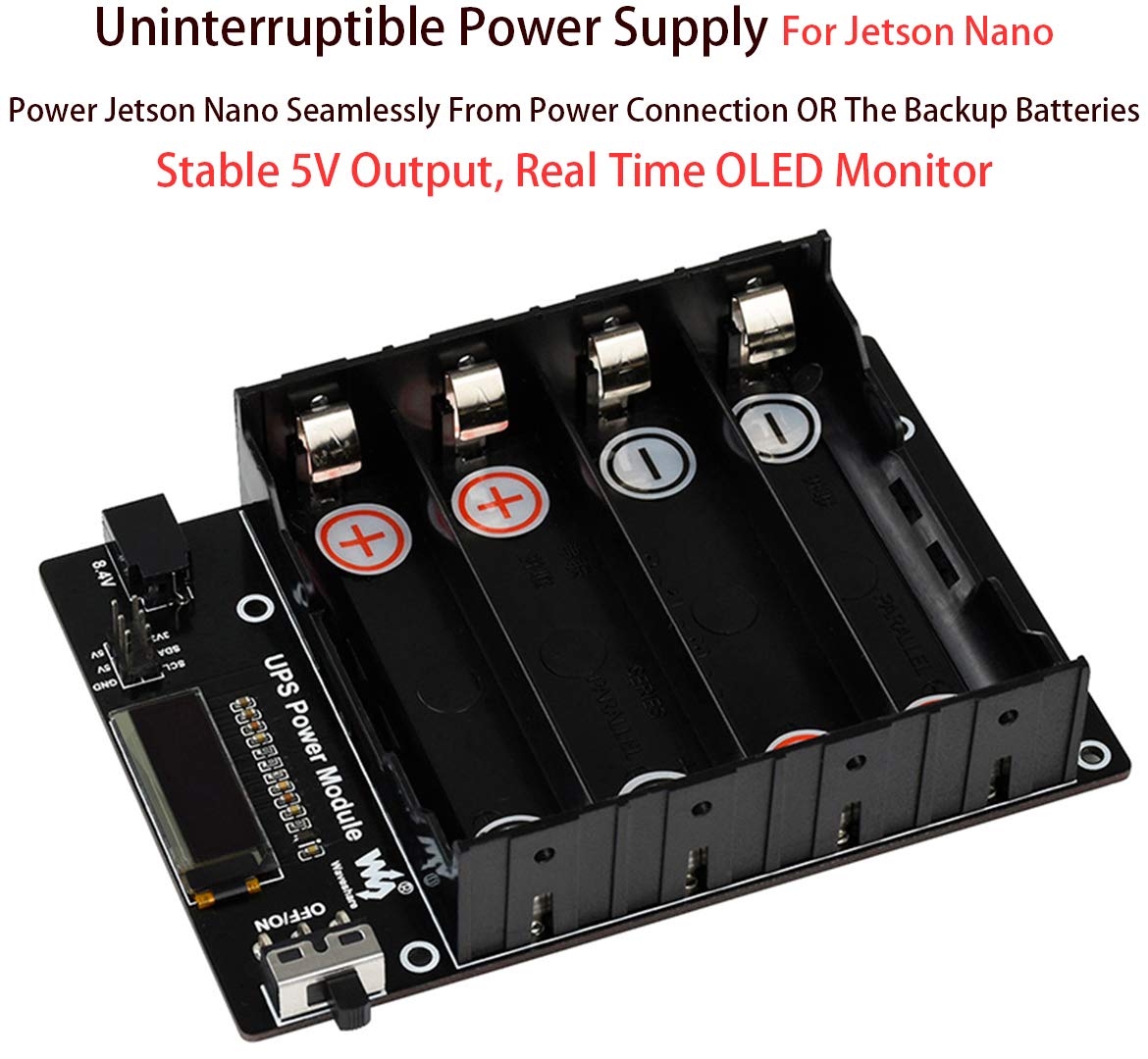 Bicool Waveshare Uninterruptible Power Supply UPS Module for Jetson Nano Developer Kit(A02 & B01), Stable 5V Power Output Real Time OLED Monito