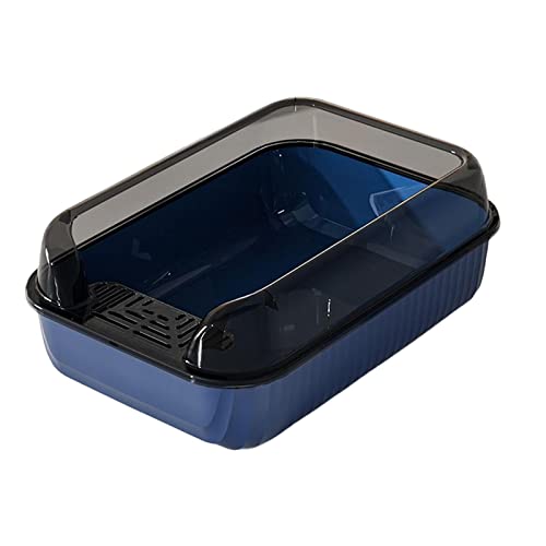 AWHAO Cat Litter Box,Cat Toilet, Stain Resistant Anti Splash Semi Enclosed Sturdy Scatter Shield Cat Bedpan Large Kitty Litter Pan Open Top Cat, Blue