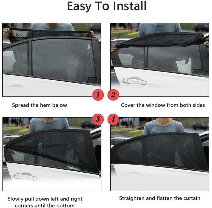 2Pcs Car Window Shade for Baby Universal Fit Adjustable Shade Breathable Mesh Car Curtains Window Net Car Rear Door Outdoor Camping Netting (XL)