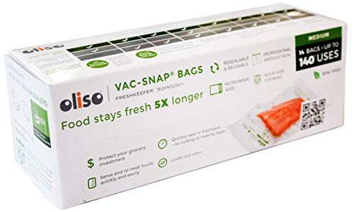 Oliso Pro VAC-SNAP Bags for Oliso Vacuum Sealers (28 Medium 1 Quart Bags, 20 Large 1 Gallon Bags, 6 Jumbo 2 Gallon Bags)