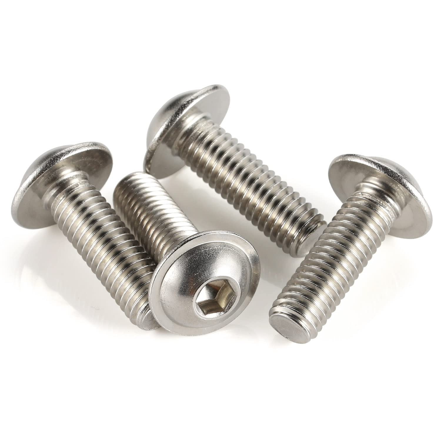 M8-1.25 x 8mm Flanged Button Head Socket Cap Screw Bolts, 304 Stainless Steel 18-8, Allen Socket Drive, Bright Finish, Fully Threaded, Pack of 20