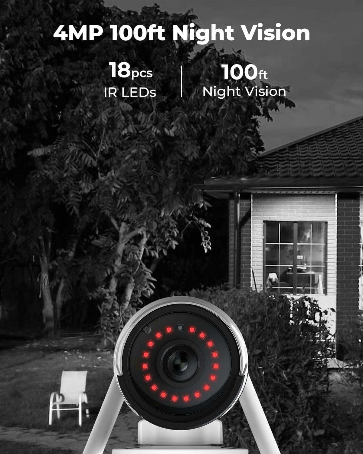 4MP WiFi OutdoorCam Bundle, White and Black, 2.4/5GHz WiFi, 100ft Night Vision, IP66 Waterproof, Smart Person/Vehicle Detection, Works with Google Assistant, RLC-410W