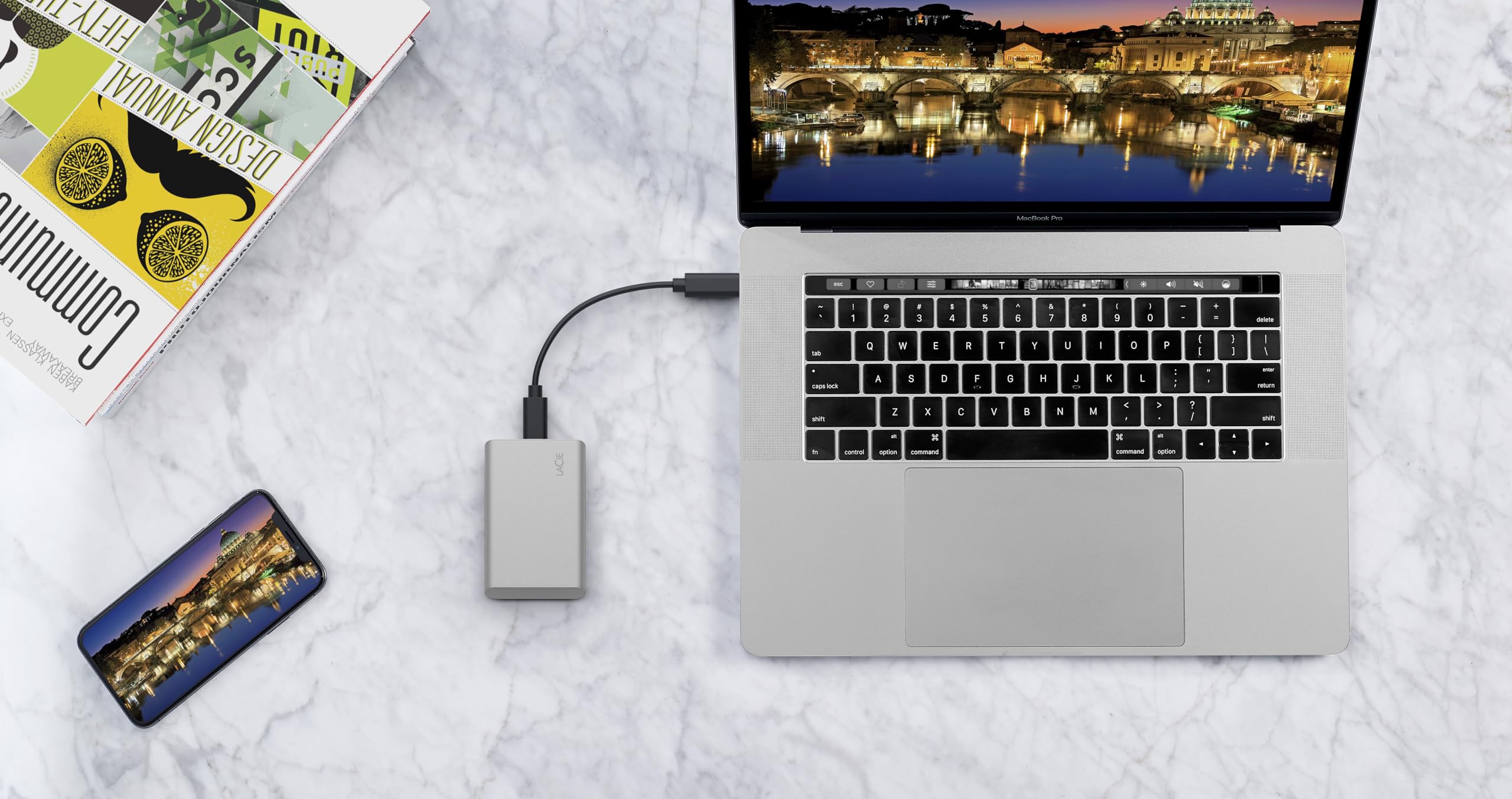 LaCie Portable SSD 2TB External Solid State Drive - USB-C, USB 3.2 Gen 2, speeds up to 1050MB/s, Moon Silver, for Mac PC and iPad, with Rescue Services (STKS2000400)