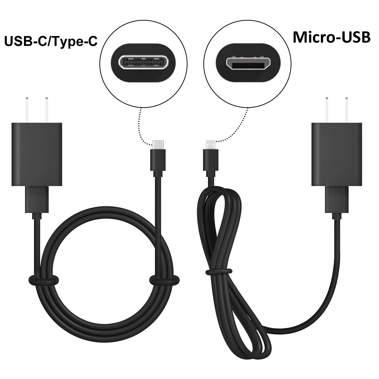 10W Power Adapter Tablet Fast Charger with 6.5Ft USB-C and Micro USB Cable for Charging All Fire HD 6 7 8 8Plus 10 10Plus Tablets