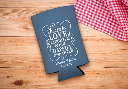Cheers To Love Custom Names & Date 6-Pack Personalized Ultra Slim Can Coolies Slate Blue