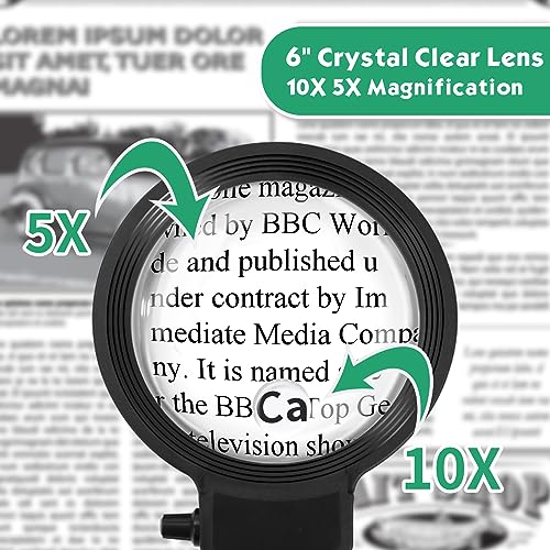10X 5X Floor Magnifying Glass with Light and Stand,36 LED Flexible Gooseneck Magnifying Lamp, Adjustable Brightness Large Lighted Magnifiers for Reading,Sewing,Crafts,Painting,DIY,Close Work,Repair