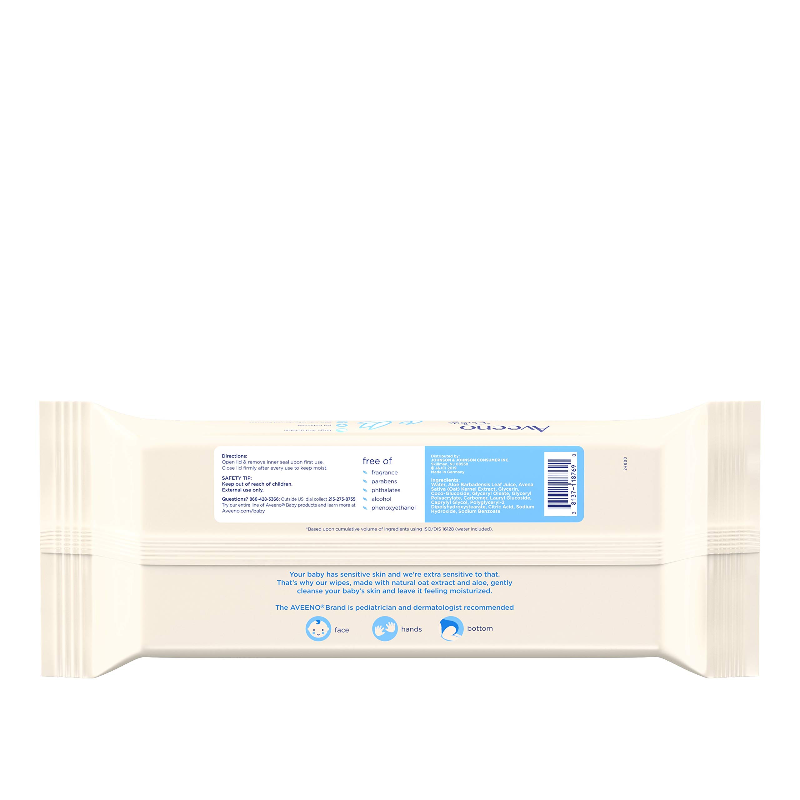 AVEENO Baby Sensitive All Over Wipes, Paraben- & Fragrance-Free, 64 ea (Pack of 2)