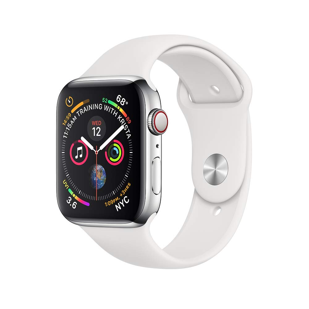 Apple Watch Series 4 (GPS + Cellular, 40MM) - Stainless Steel Case with White Sport Band (Renewed)