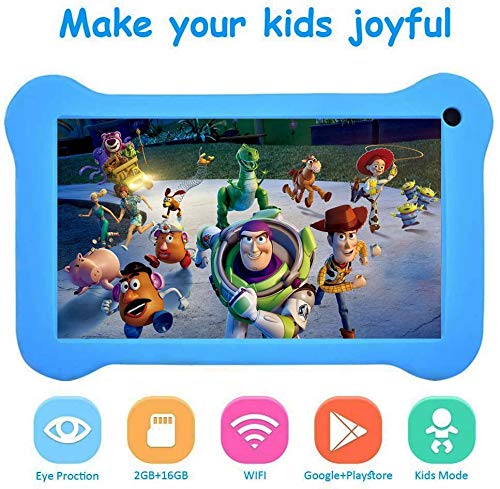 Tablet for Kids, Android 9 Kids Tablet Toddler Tablet 2GB+16GB Learning Tablet with 7 inch IPS Eye Protection Screen Dual Cameras WiFi GMS Certified Kids-Proof Children Tablets Parent Control, Blue
