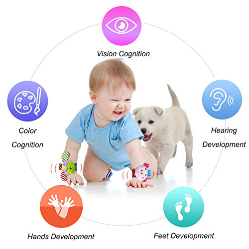 LAMMAZ Baby Soft Rattle, Baby Infant Wrists Rattle and Foot Rattles Finders Socks Set Developmental Soft Toys for Newborn (8 PCS -B)