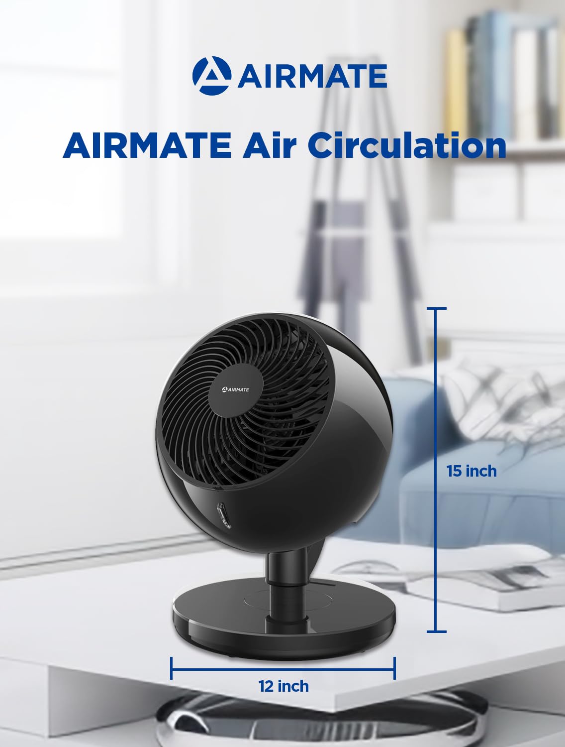 AIRMATE Large Air Circulator Fan for Bedroom, 120°+90°Oscillating Fan with Remote, 12in Quiet Cooling Fans, High Velocity Floor Fan with Timer, 10 Speeds DC Fan for Home, Office, Dorm (Black)