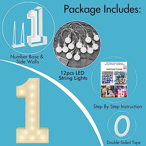 4FT Marquee Light Up Numbers Pre-Cut Frame Giant Marquee Numbers 1, Mosaic Numbers for Balloons, Two 20th 21st Birthday Decorations, 22nd Birthday Party Decor, 2023 Graduation Decorations