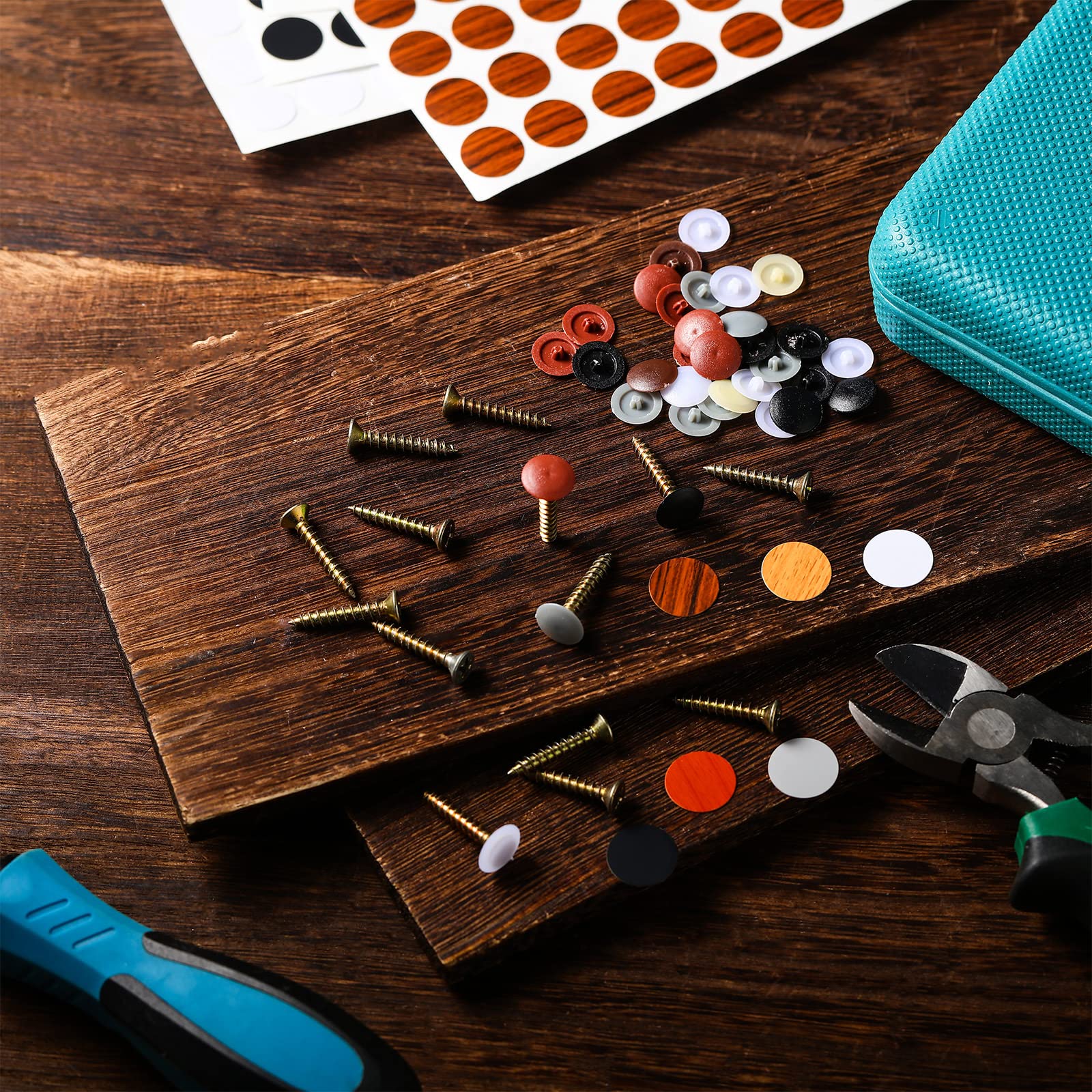 576 Pcs Screw Cap Stickers and 120 Pcs Screw Cap Screw Covers Self Adhesive PVC Screw Hole Stickers Plastic Screw Cap Covers for Wood Screws Furniture Cabinet, Mixed Color