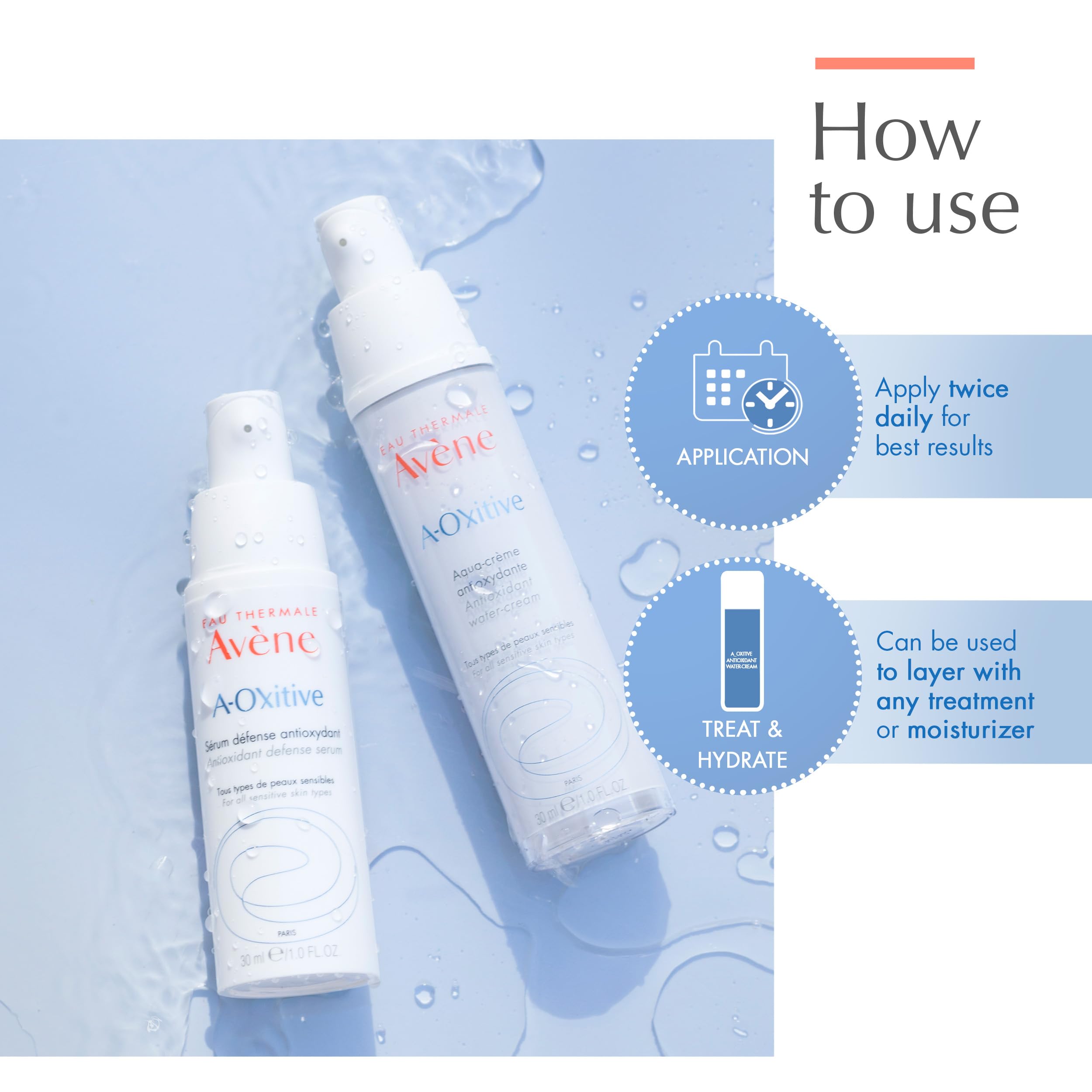 Avene A-Oxitive Antioxidant Water Cream, Vitamin C & E, Hyaluronic Acid, Free Radical Protection, 1 Oz