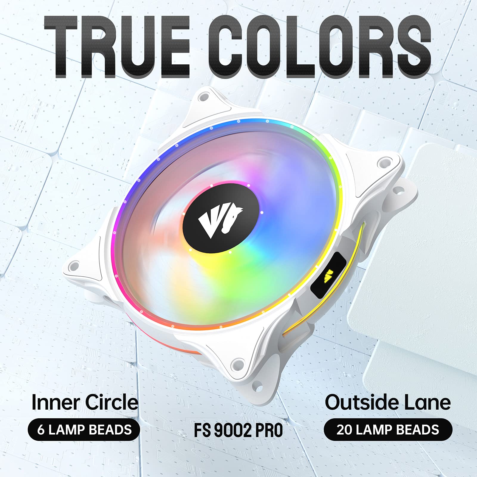 AsiaHorse FS-9002 Pro 120mm RGB Case Fan, 26 LED ARGB and Double LED Lingting Loops, 800-1800rpm Pwm Case Fan with 5V PWM Motherboard Sync/Analog Controller 5 Pack, White