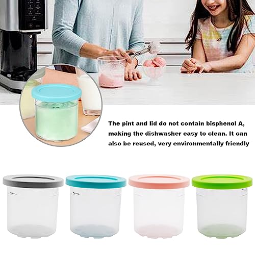 4 Pack Ice Cream Containers Replacement for Ninja Creami Ice Cream Makers NC300, NC301 & NC299AMZ Series, Reusable, BPA-Free & Dishwasher Safe, Airtight, Gray/Blue/Pink/Green Lids