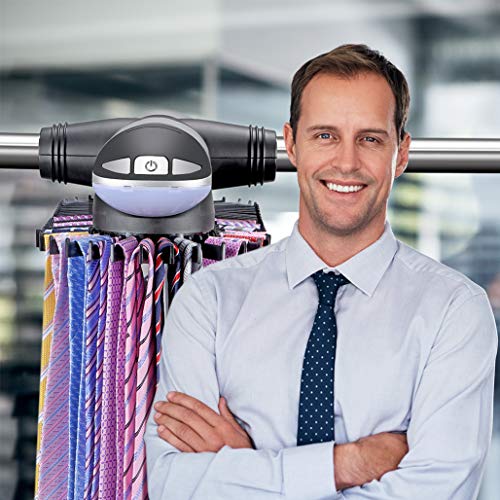 Aniva Motorized Tie Rack Best Closet Organizer with LED Lights, Automatic Rotation Operates with Batteries (72 Ties)