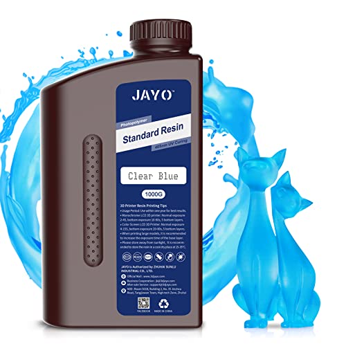 3D Printer Resin, JAYO 1KG 3D Resin for 4K 8K LCD/DLP/SLA 3D Printers, 405nm Standard Photopolymer Fast Curing Resin, High Precision, Low Shrinkage, Clear Blue 1000g